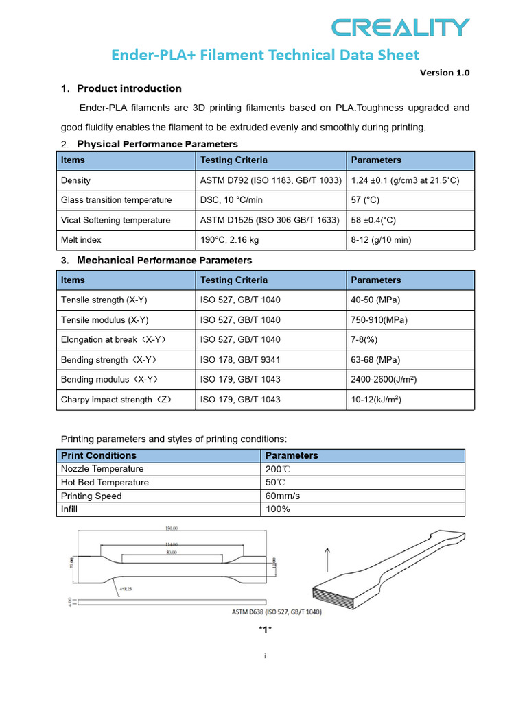 Ender-PLA+ Filament Performance Data | PDF | 3 D Printing | Mechanical ...