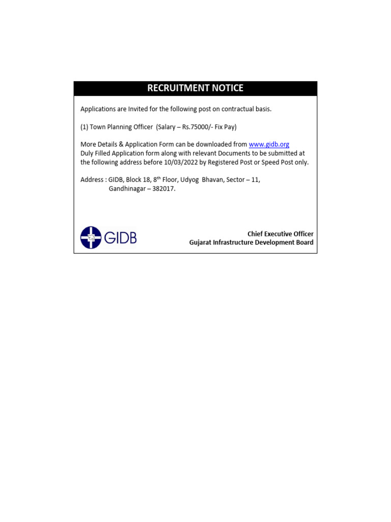 Recruitment Notice For Town Plannng Officer-9!2!2022 | PDF