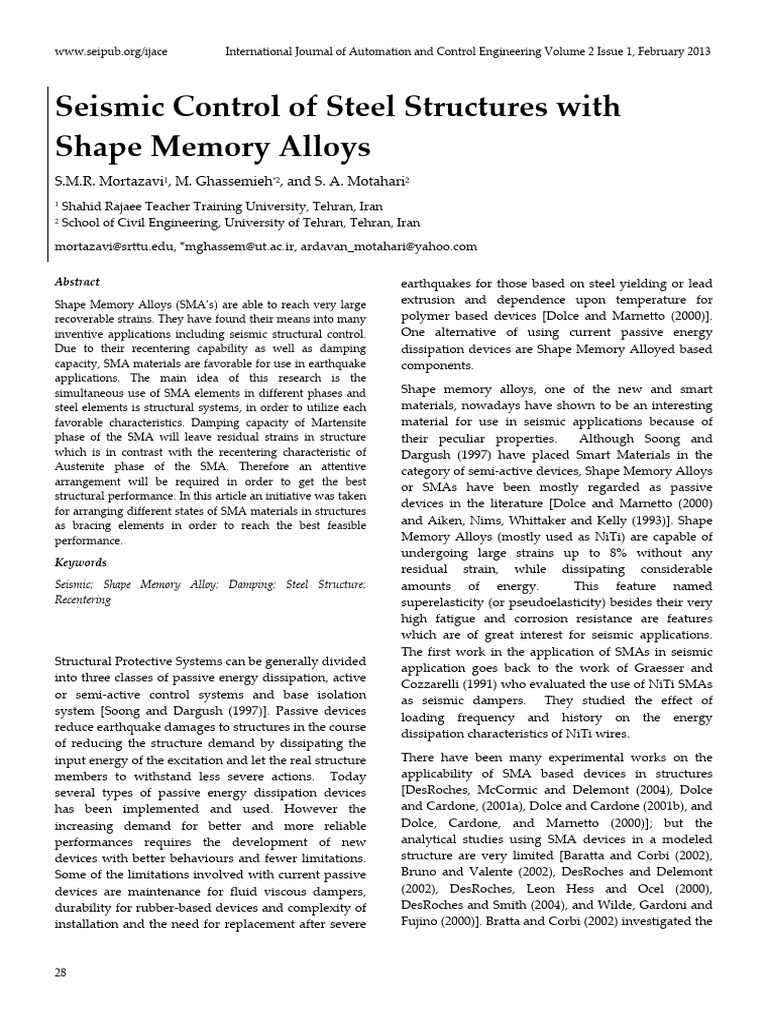Seismic Control with Shape Memory Alloys | PDF | Shape Memory Alloy ...