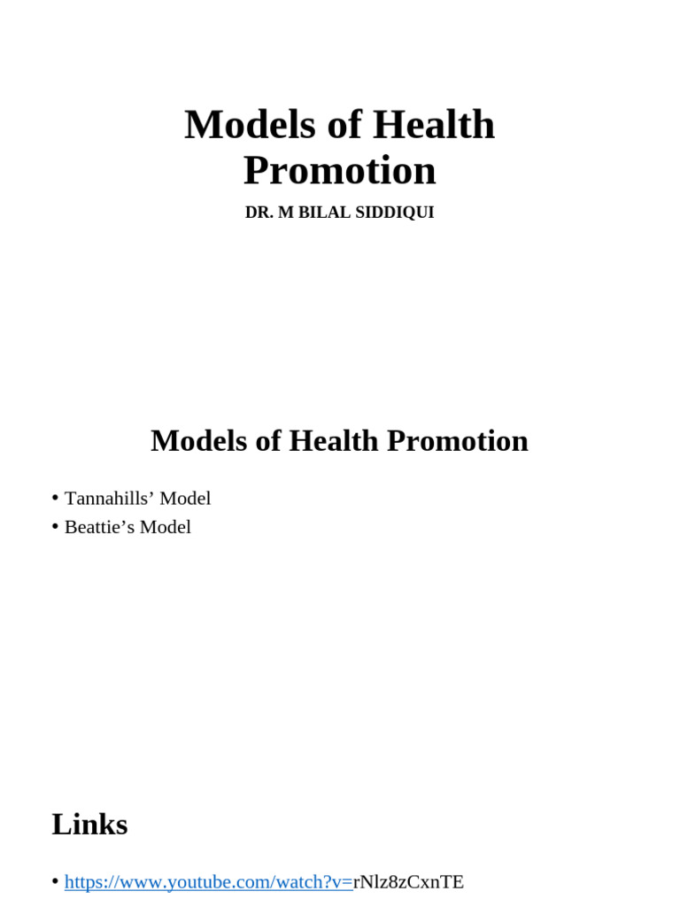 Health Promotion Models Explained | PDF | Behavior | Psychological Concepts