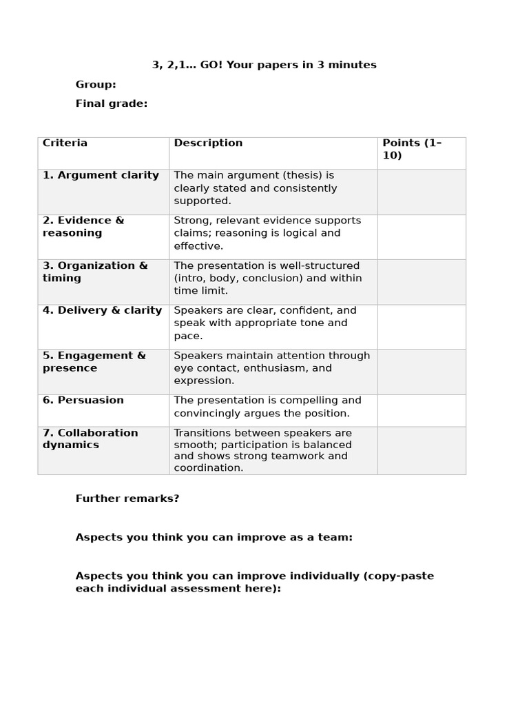 3-Minute Presentation Grading Criteria | PDF