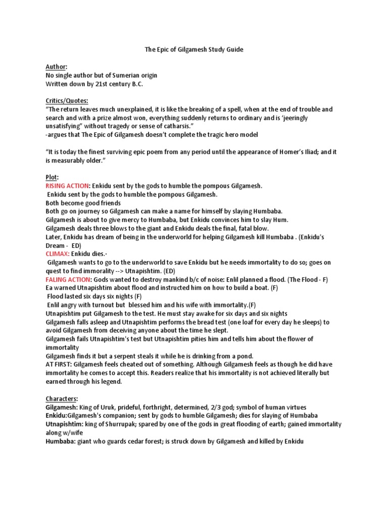 Gilgamesh Study Guide | PDF | Epic Of Gilgamesh | Mesopotamian Mythology