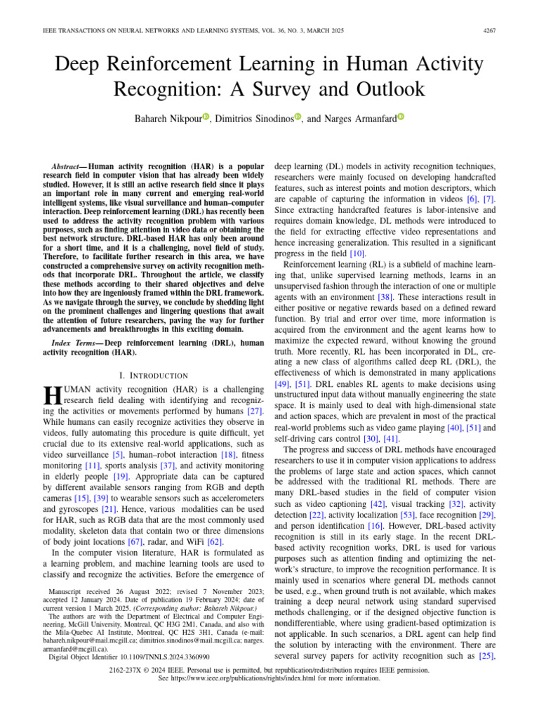 Deep Reinforcement Learning in Human Activity Recognition A Survey and ...