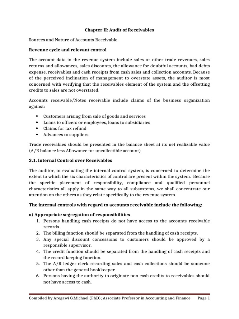 Audit of Accounts Receivable Controls | PDF | Audit | Financial Services