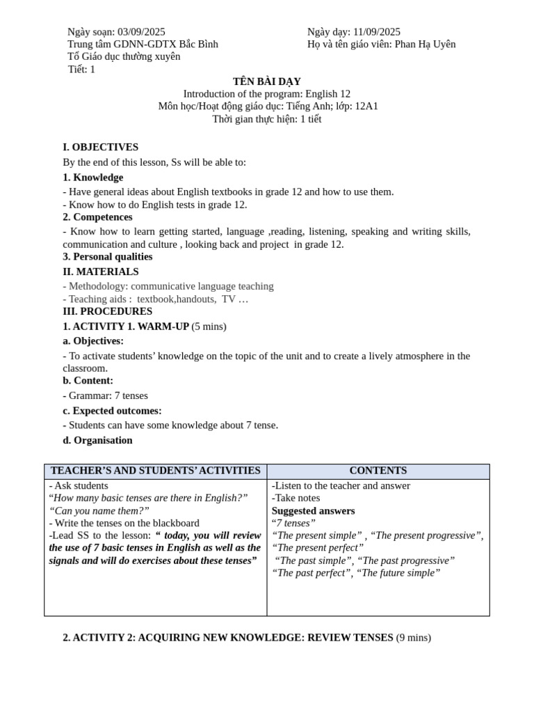 TA 12 TIẾT 1 | PDF | Linguistics | Grammar