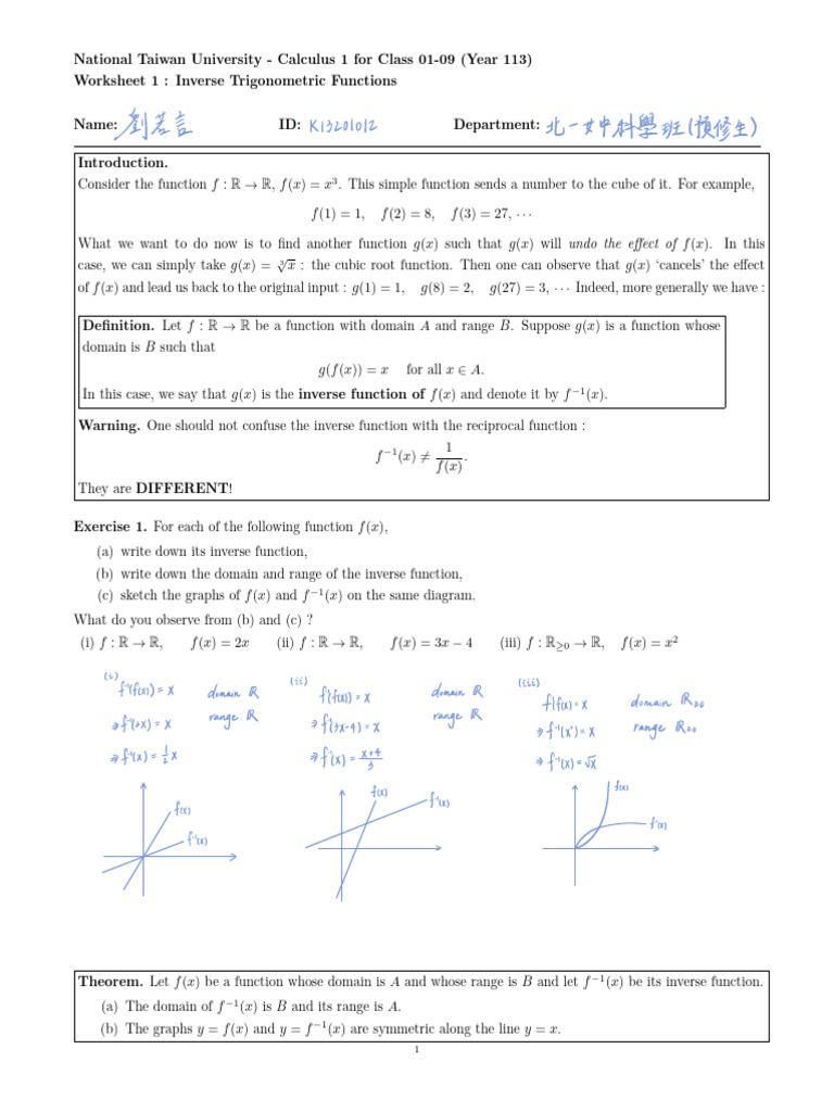 1-1 Inverse Trigonometric Functions | PDF | Function (Mathematics) | Trigonometric Functions
