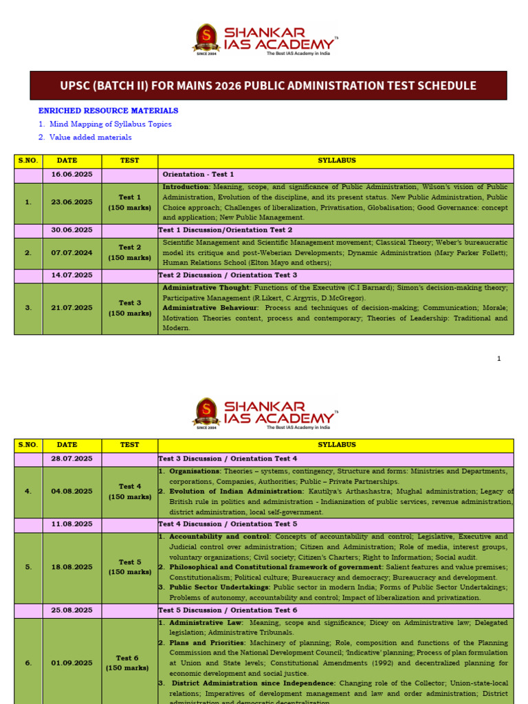 UPSC Mains 2026 Public Administration Schedule | PDF | Accountability ...