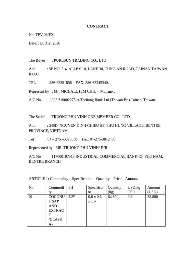 Formatted Trade Contract Template | PDF | Private Law | Business