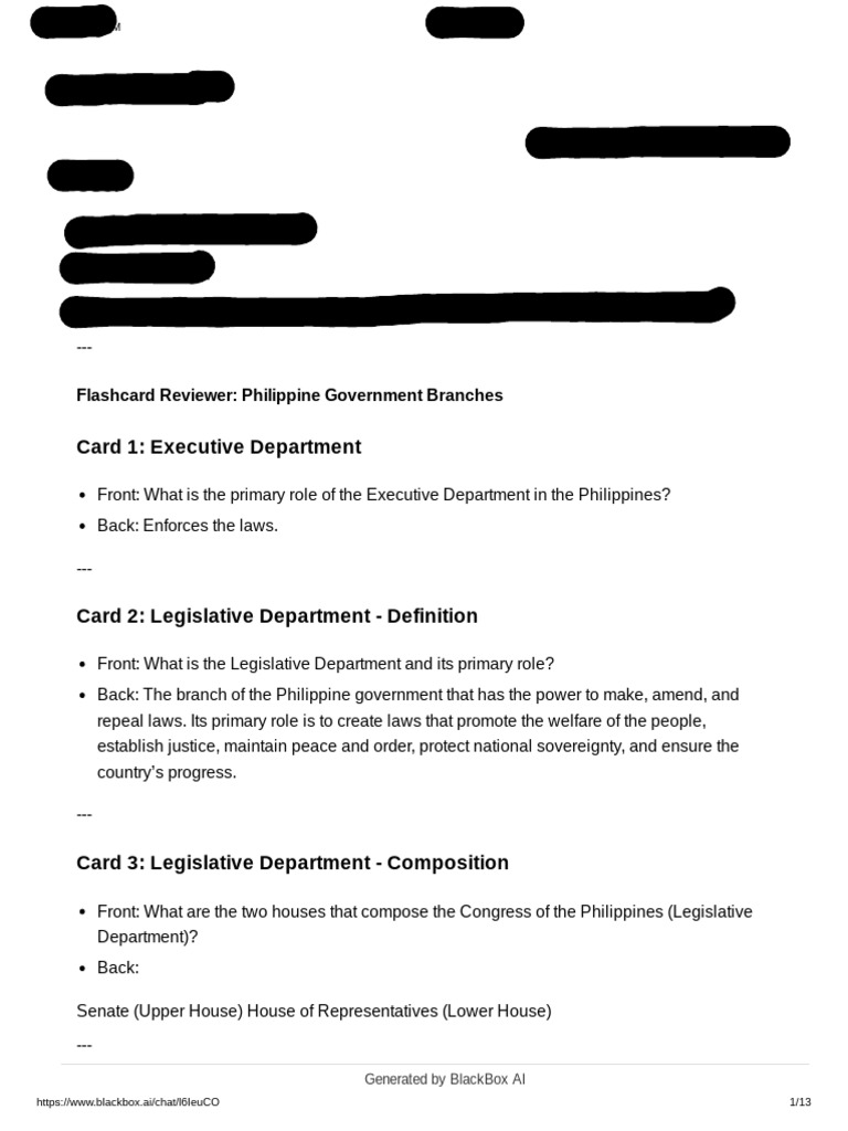 Flashcard Review: Philippine Government Branches | PDF | United States ...