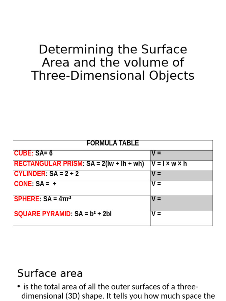 Surface Area and Volume Formulas | PDF | Area | Volume