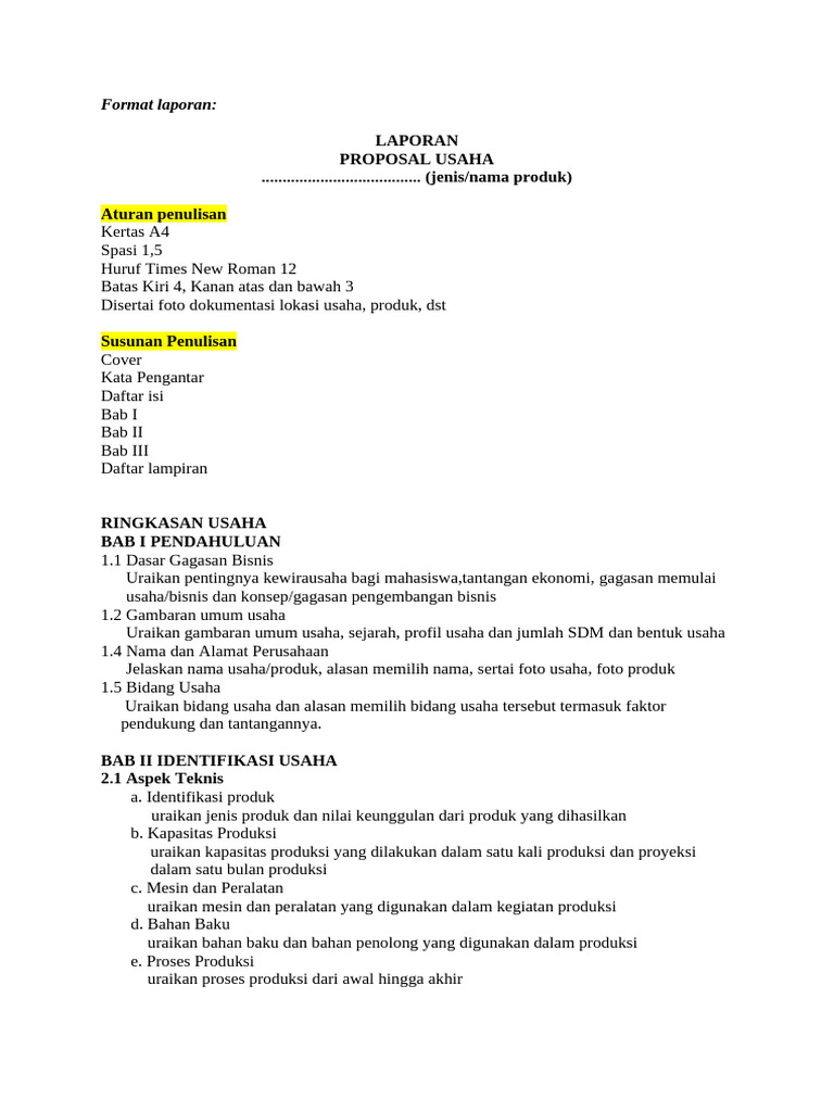 Format Laporan Profil Usaha | PDF