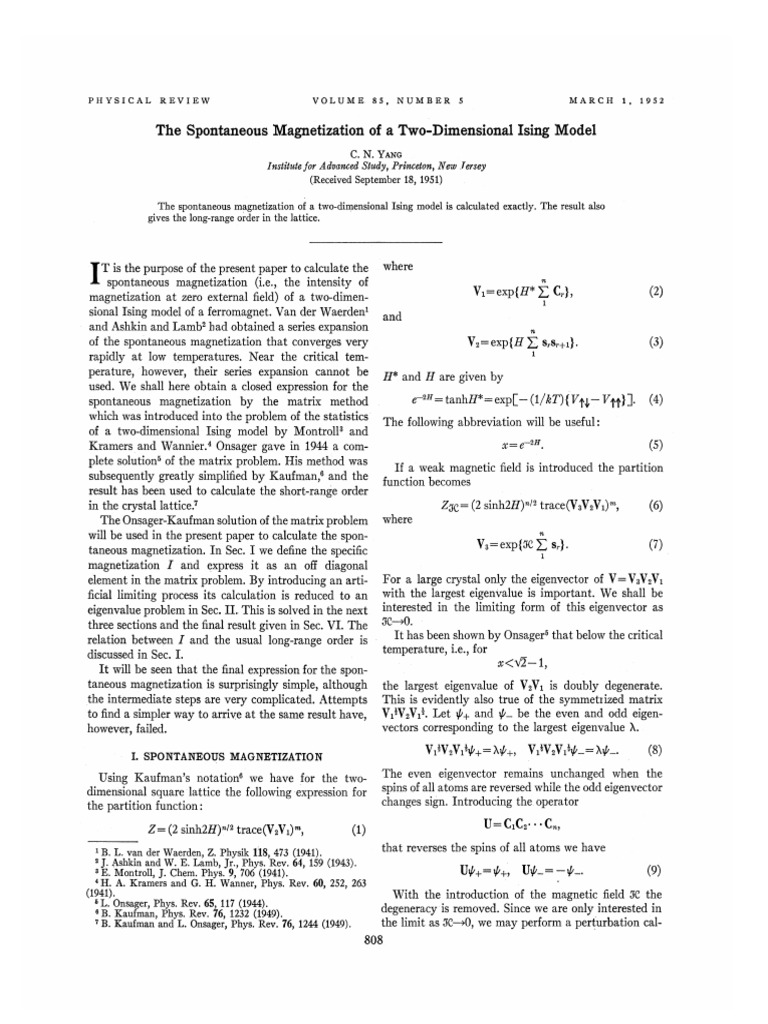 Spontaneous Magnetization in 2D Ising Model | PDF | Eigenvalues And ...