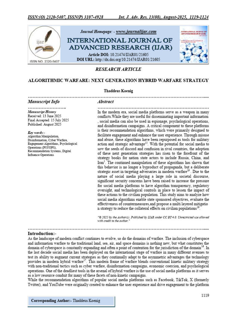 Algorithmic Warfare in Hybrid Strategies | PDF | Social Media | Popular ...