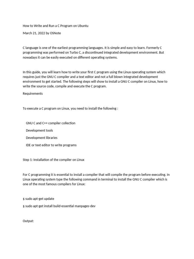 How To Write and Run A C Program On Ubuntu | PDF