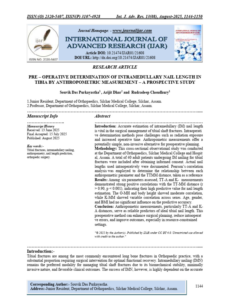 Predicting Tibial Nail Length Using Anthropometry | PDF | Ankle ...