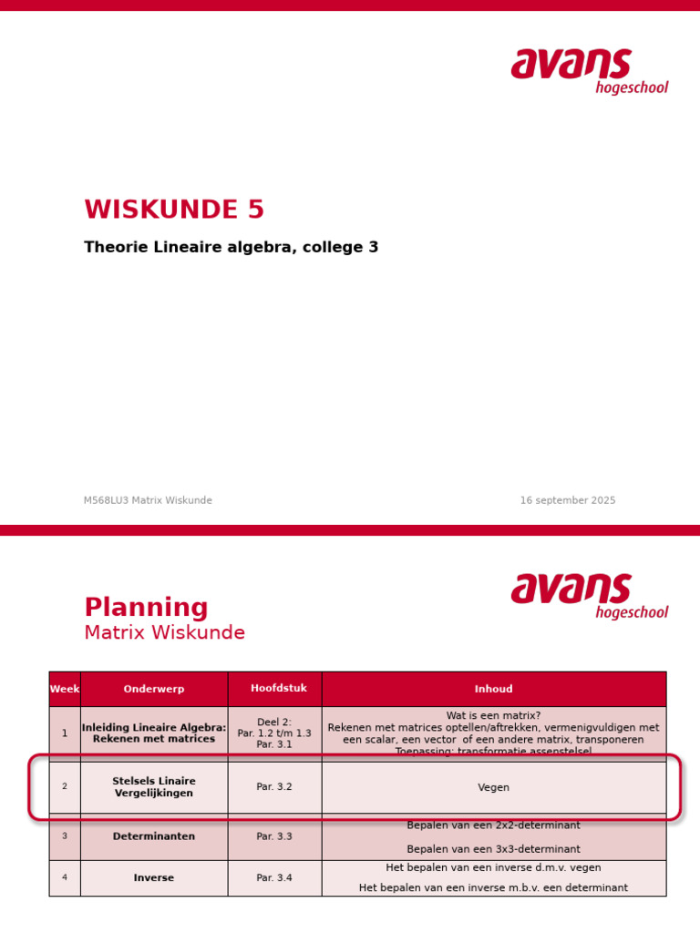 M568LU3 Matrix Wiskunde College 2 2025-2026 v1 | PDF