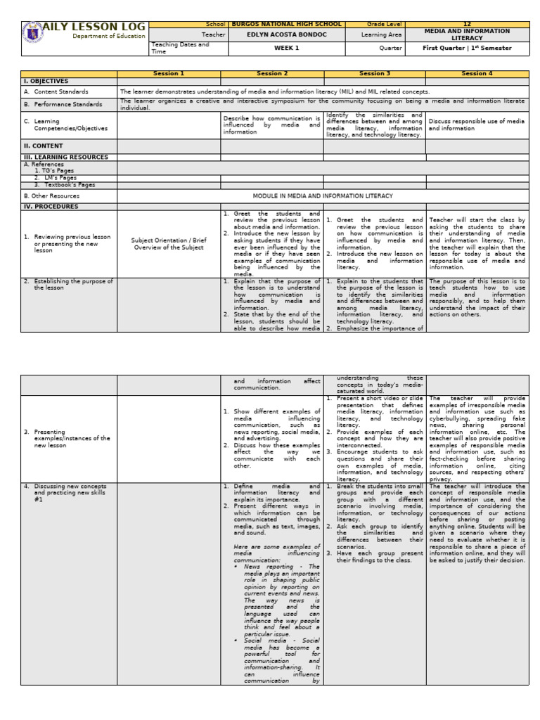 Media and Information Literacy Lesson | PDF | Information Literacy ...