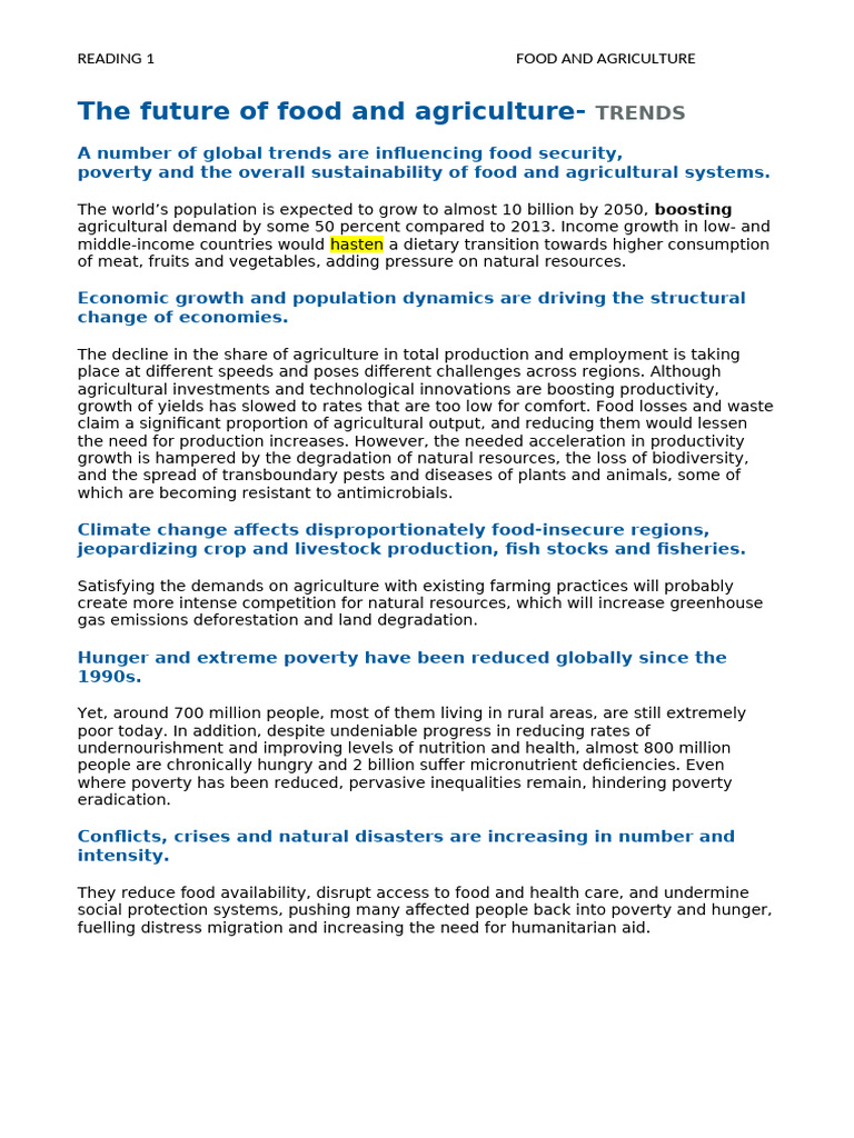 Future Trends in Food and Agriculture | PDF | Agriculture | Food Security