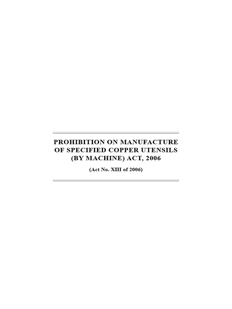 Prohibition On Manufacture of Specified Copper Utensils (By Machine ...