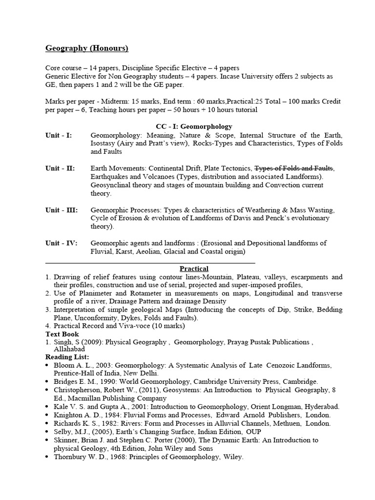 Geography (Honours) : CC - I: Geomorphology Unit - I | PDF ...