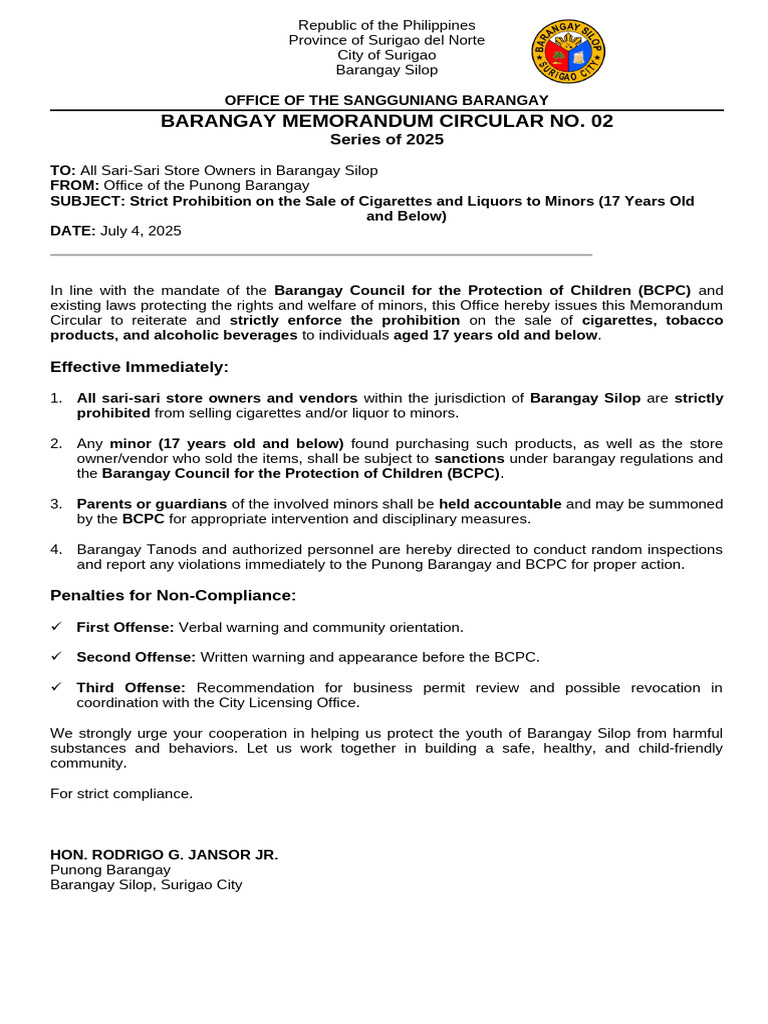 Barangay Memorandum Circular No 02docx | PDF