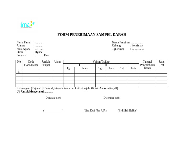 Form Penerimaan Sampel Darah Ayam | PDF