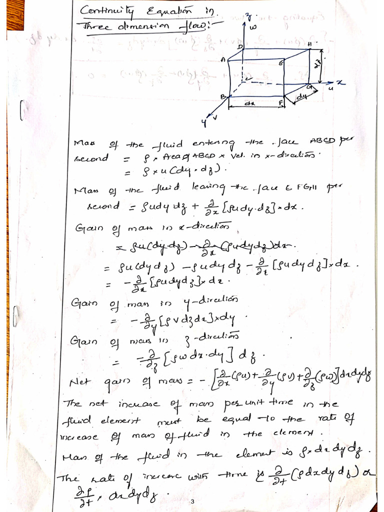 Continuity Equation in Three Dimension Flow | PDF