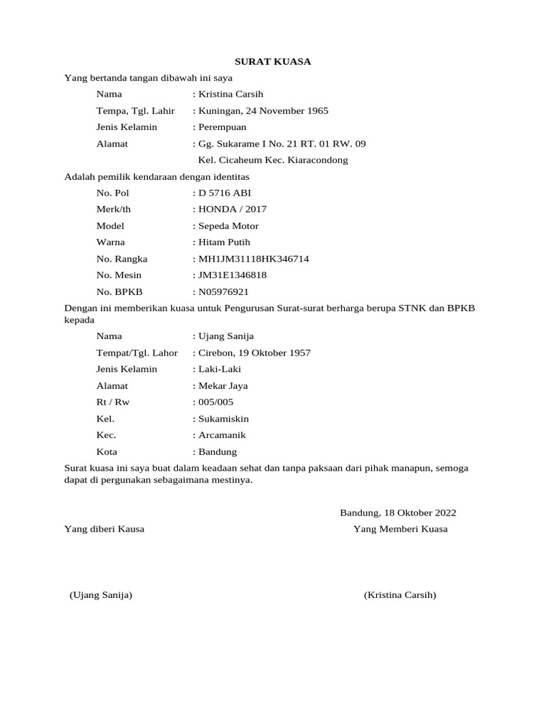 Surat Kuasa Roya | PDF