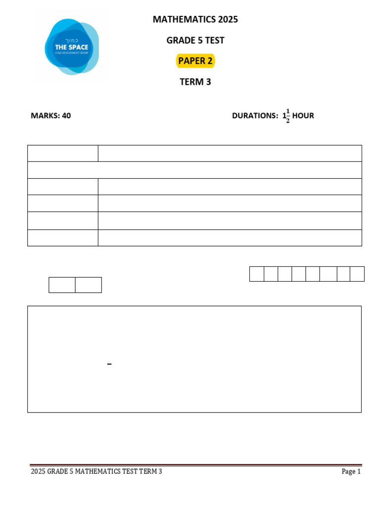 Grade 5 Mathematics Test Term 3 Paper 2 - 032722 | PDF | Rectangle ...