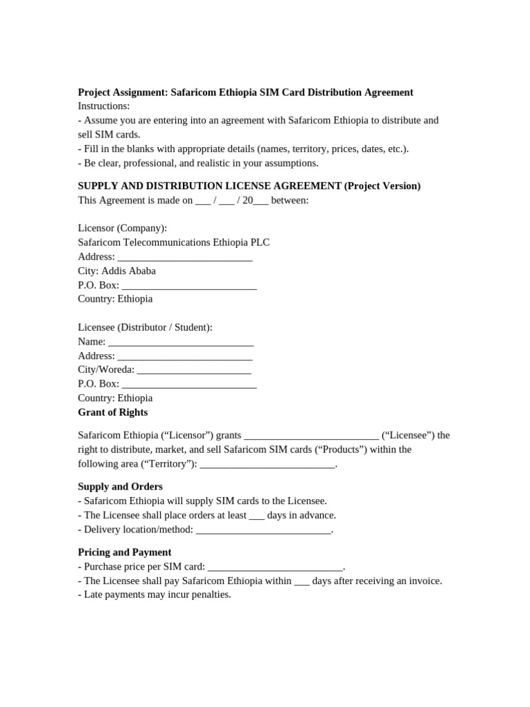 Safaricom Ethiopia SIM Card Agreement | PDF | License