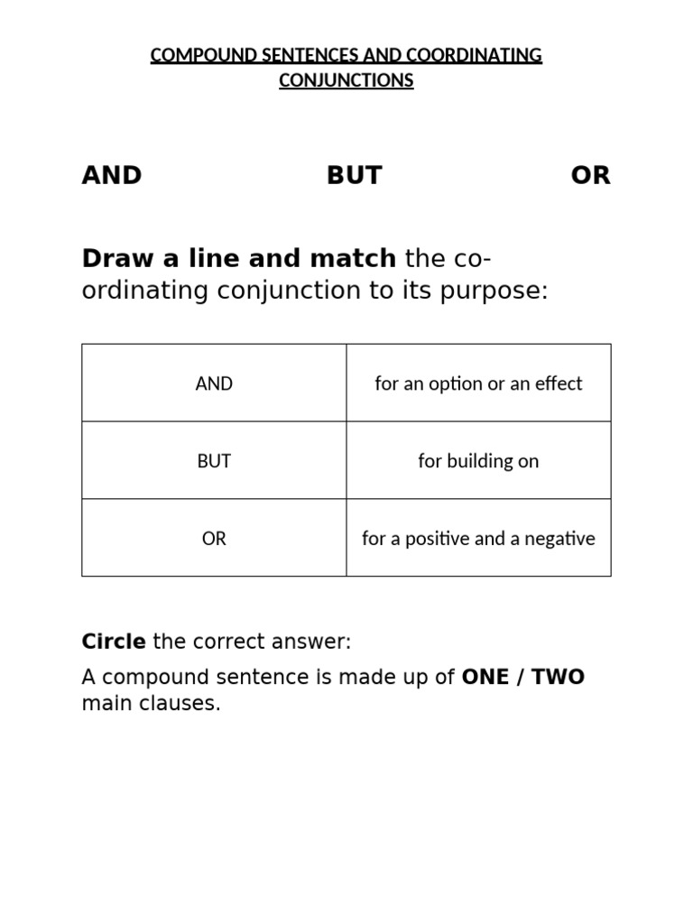 Coordinating Conjunctions Homework 1 | PDF