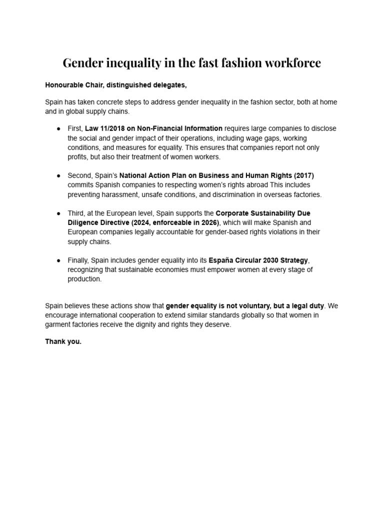 Gender Inequality in The Fast Fashion Workforce | PDF