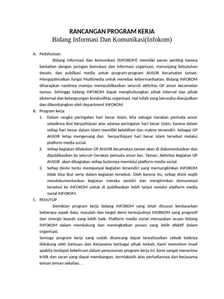 Rancangan Program Kerja | PDF