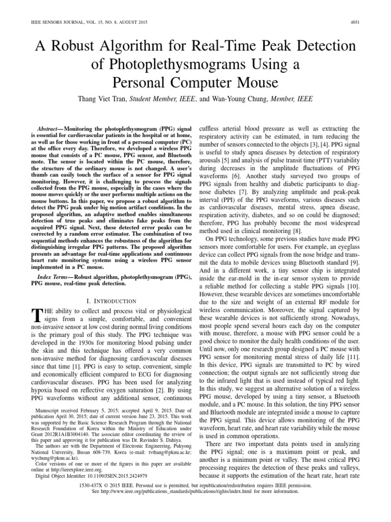 A Robust Algorithm For Real-Time Peak Detection of Photoplethysmograms ...