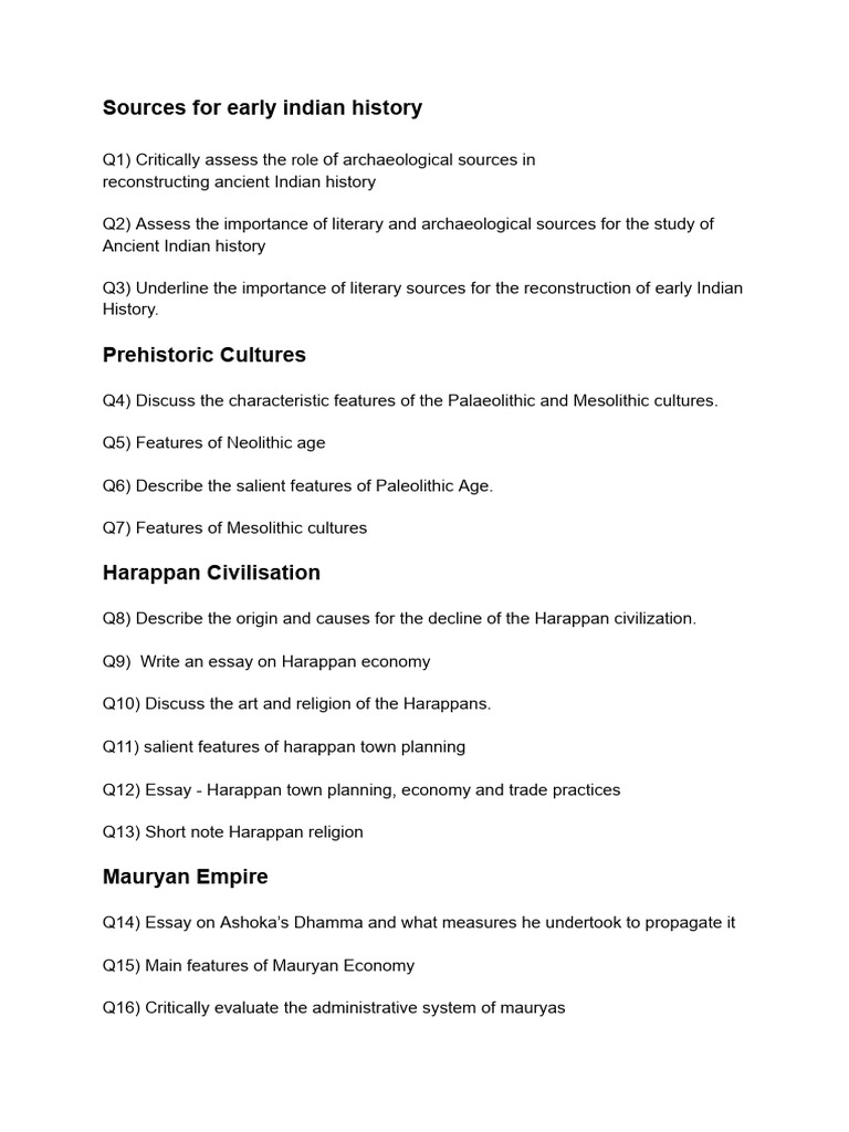 Key Questions on Early Indian History | PDF