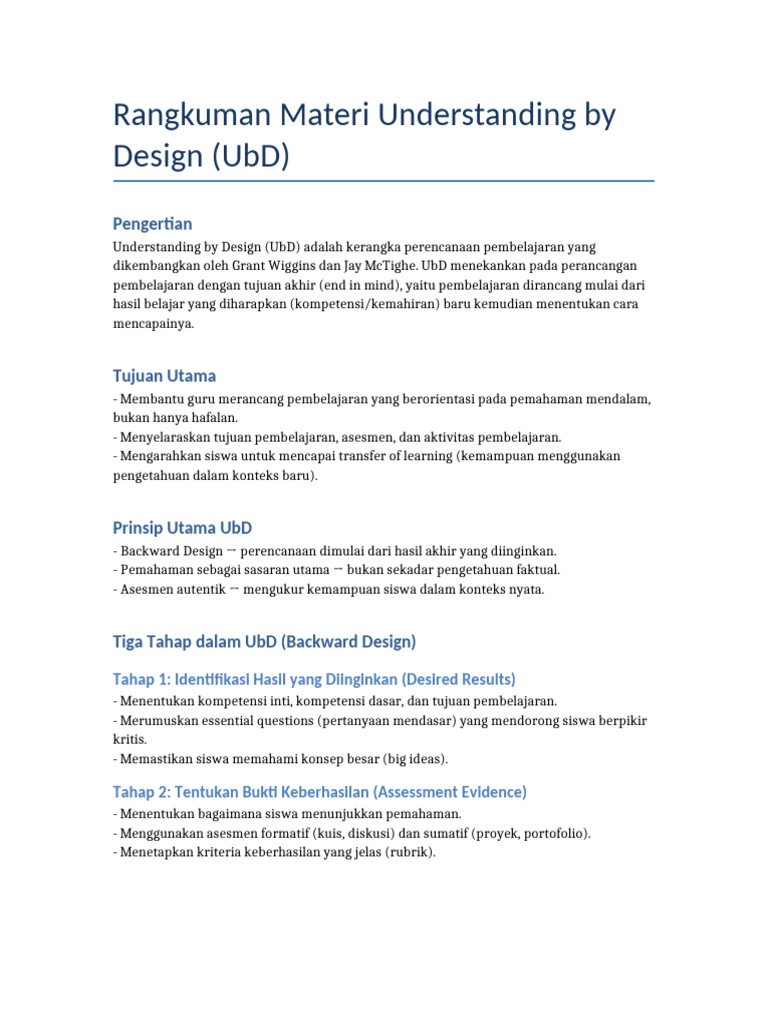 Rangkuman Understanding by Design (UbD) | PDF