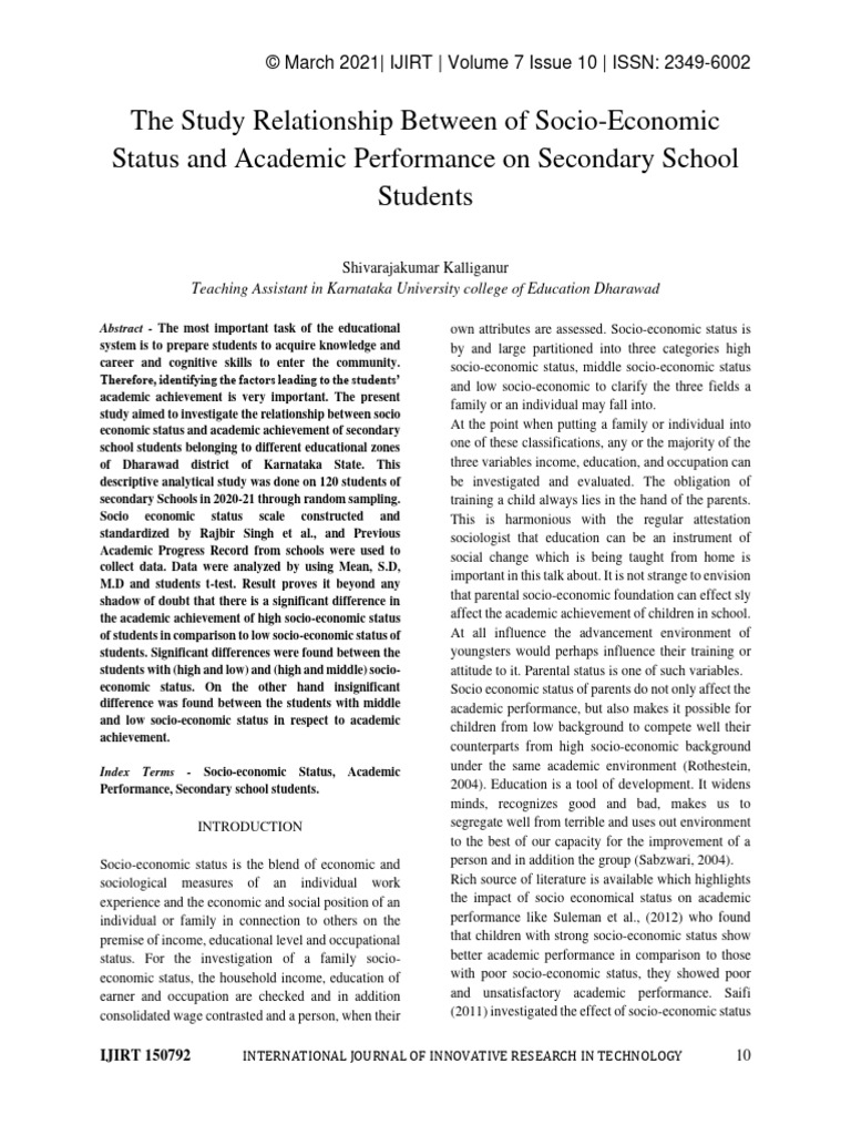 Socio-Economic Status Impact on Academic Performance | PDF ...