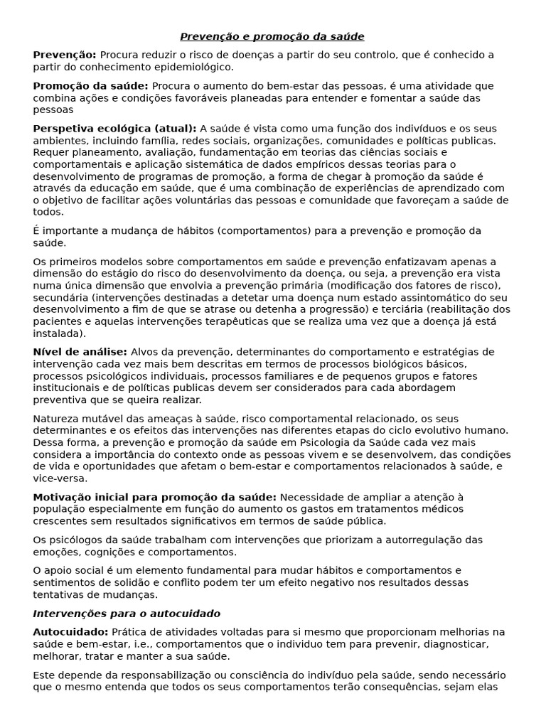 Prevenção e Promoção da Saúde Eficaz | PDF | Promoção de saúde ...