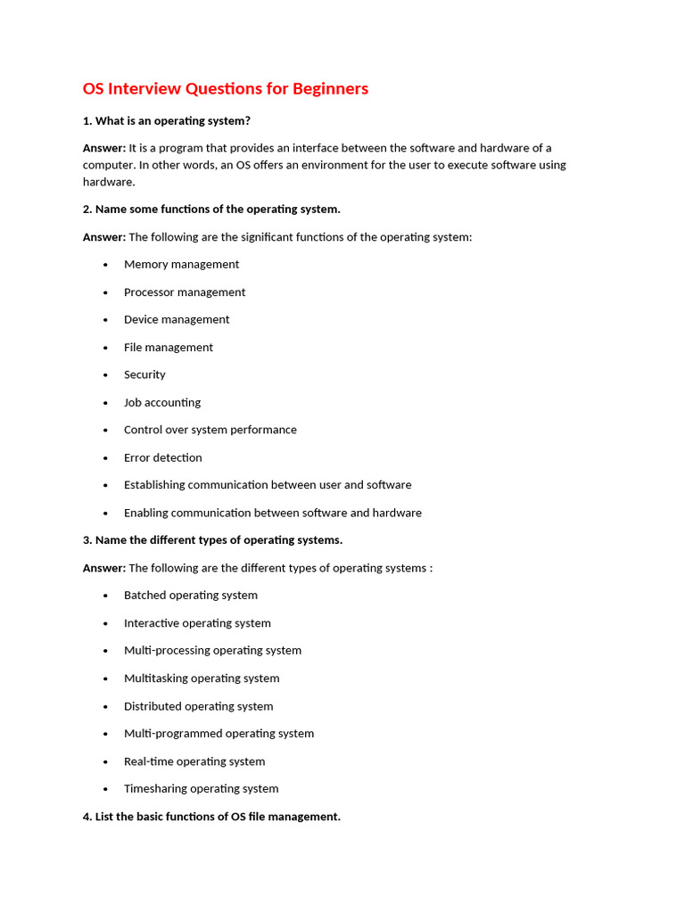 Essential OS Interview Questions | PDF | Operating System | Process ...
