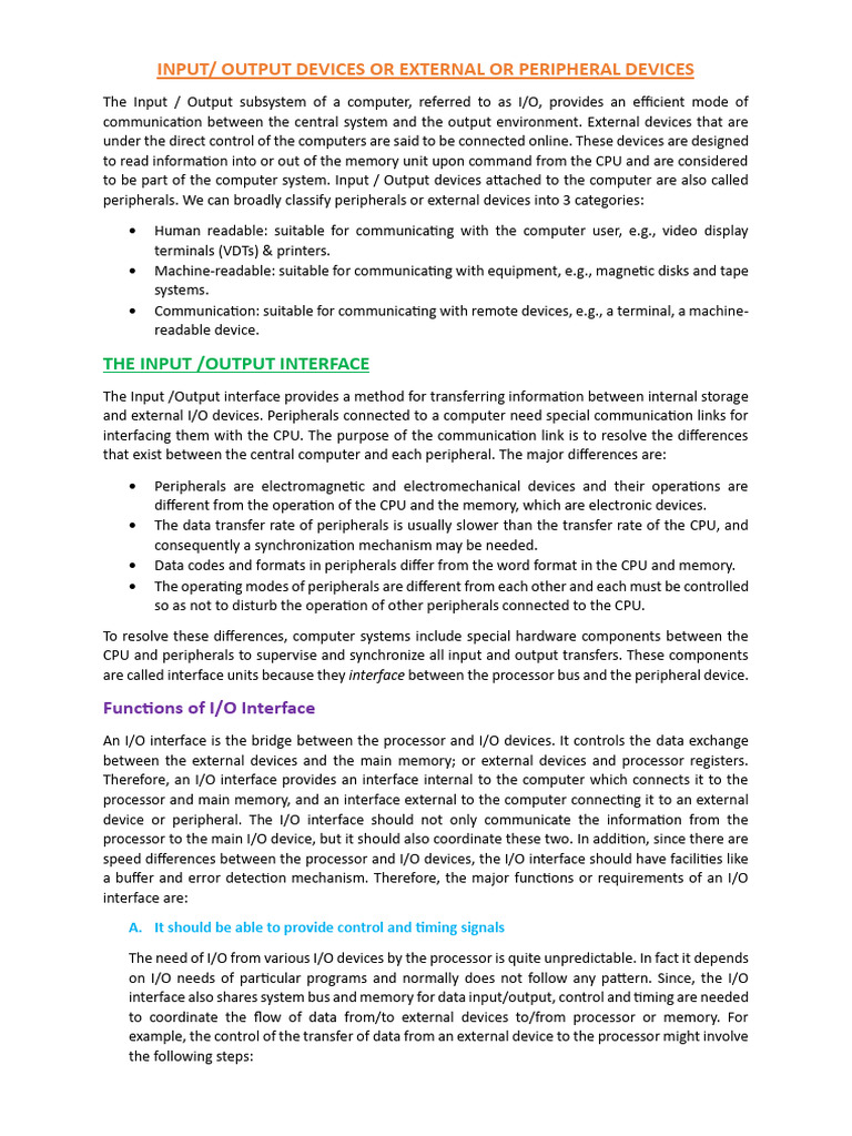 Input/Output Devices and Interfaces Explained | PDF | Input/Output ...