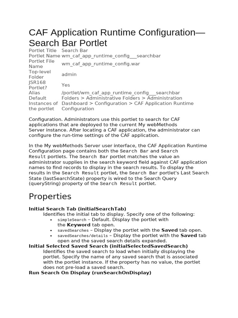 CAF Application Search Bar Portlet Guide | PDF | Software Engineering ...