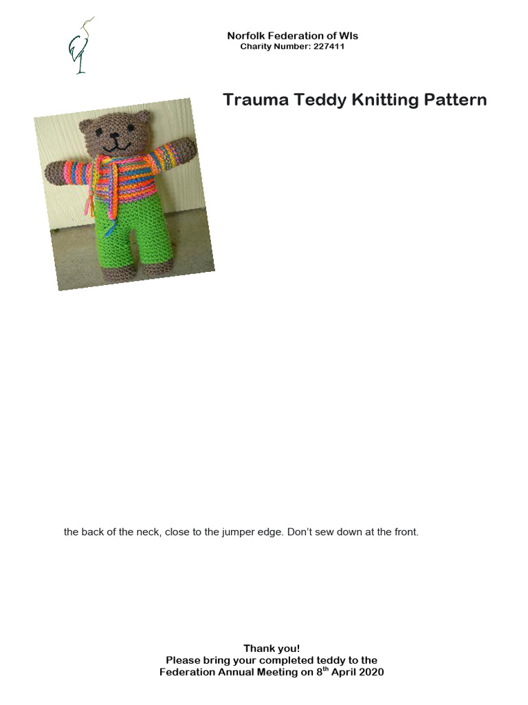 Simple Trauma Teddy Knitting Pattern | PDF | Knitting | Needlework