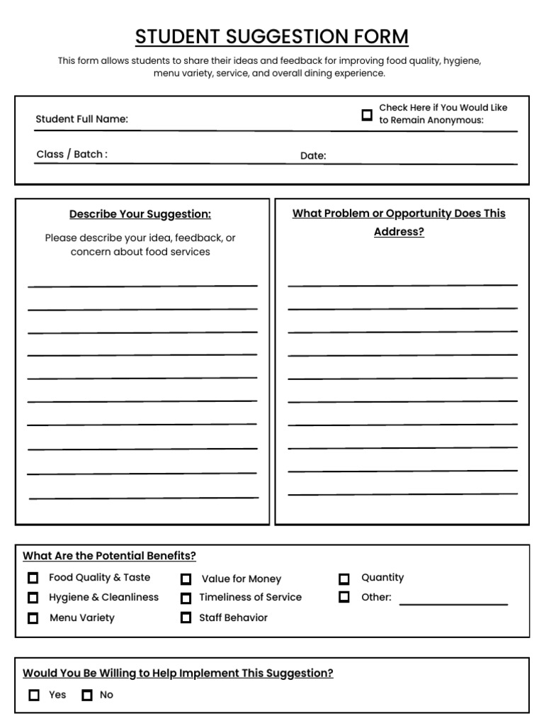 Student Suggestion Form Document | PDF