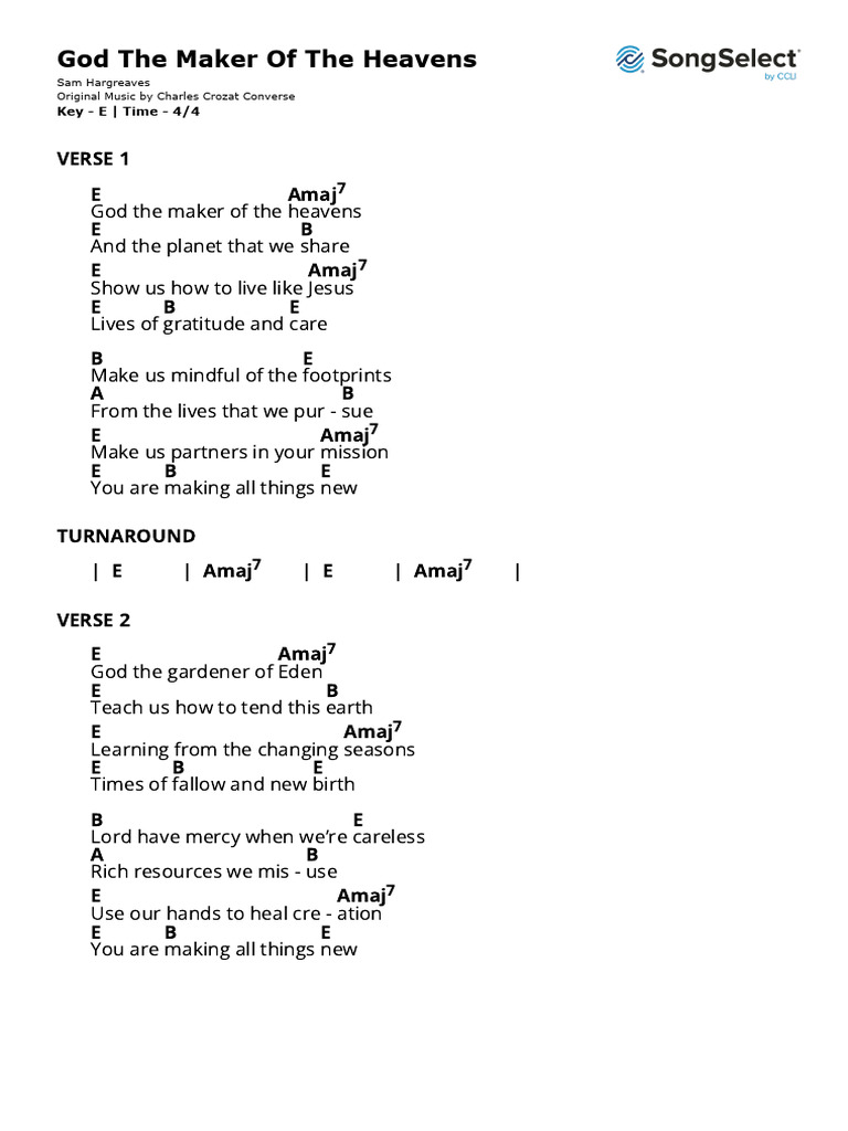 God The Maker of The Heavens-chords-E | PDF | Christian Belief And ...