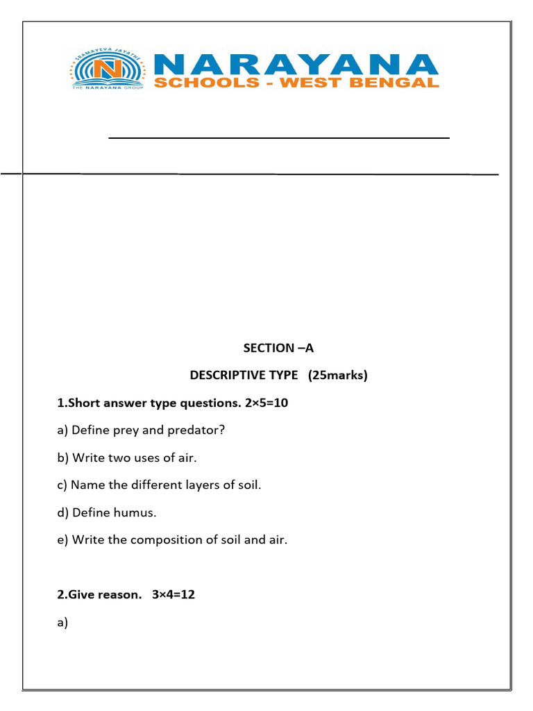 Class 3 Science Hy Revision Paper | PDF | Soil | Natural Environment