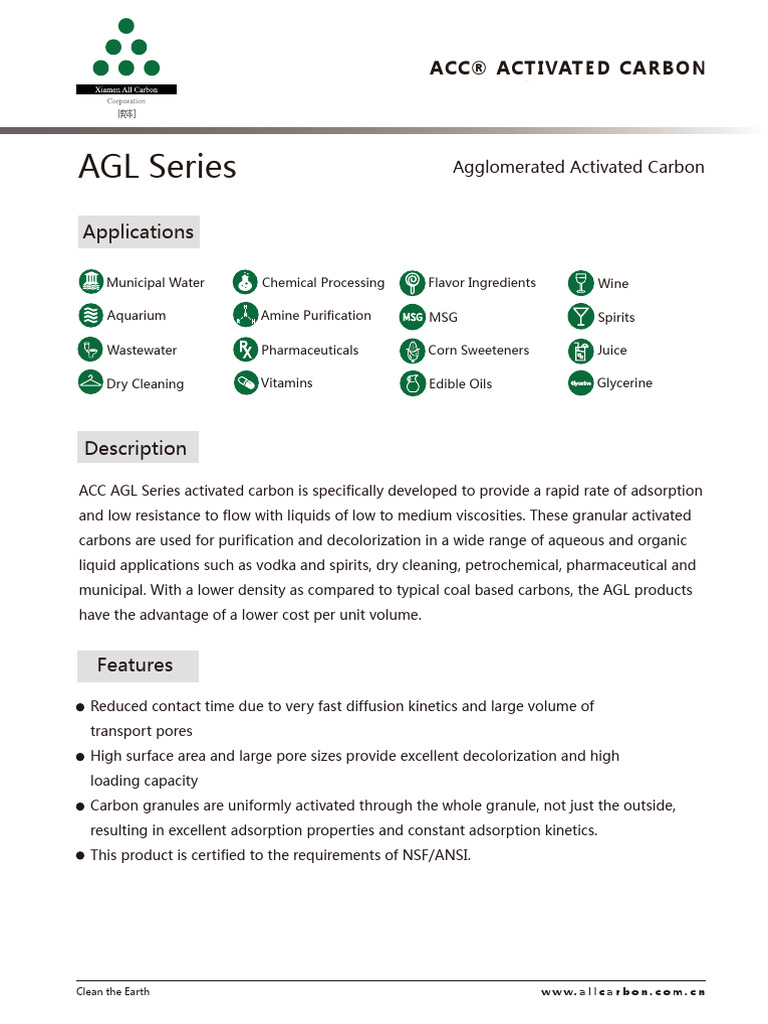AGL Series Activated Carbon Overview | PDF | Physical Sciences | Materials