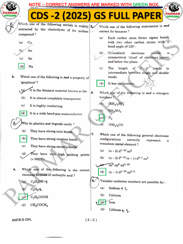 CDS 2 2025 Answer Key Overview | PDF | Light | Electrodynamics