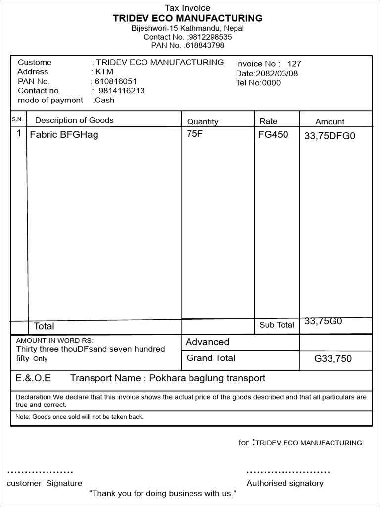 Tax Invoice for TRIDEV ECO MANUFACTURING | PDF