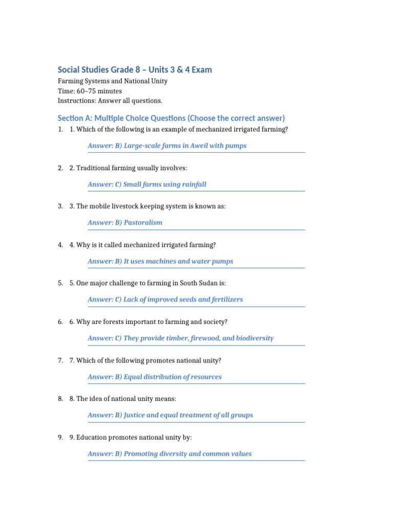 Grade 8 Social Studies Exam Guide | PDF | Agriculture | Pastoralism