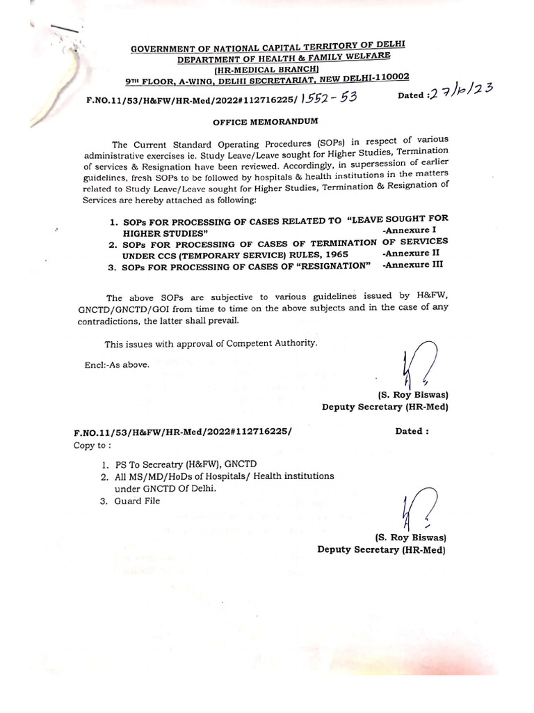 SOP Reg. Study Leave Resignation | PDF